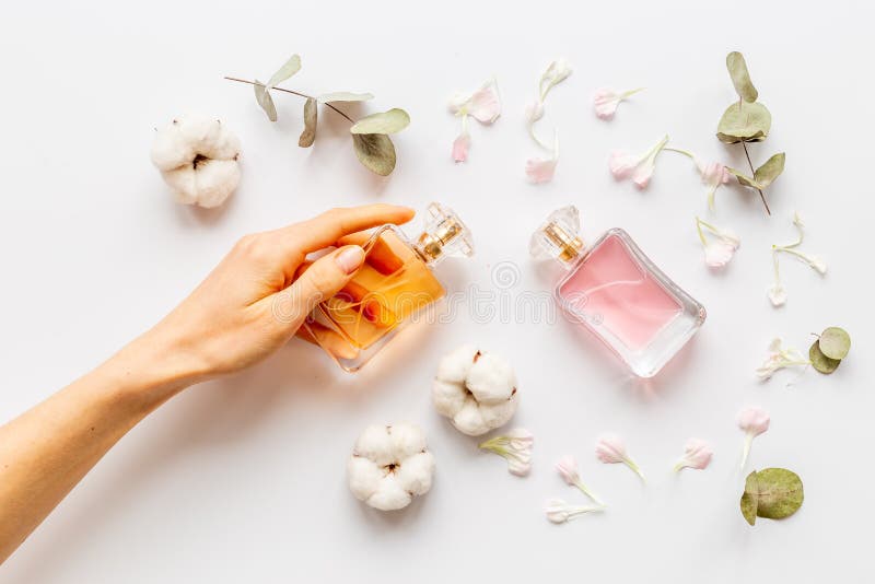 Hand Spray Perfume Bottle with Flow of Flowers Stock Photo - Image of ...