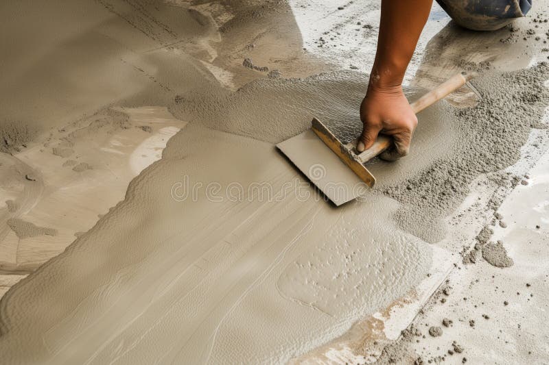 Hand Spreading Concrete with a Float on Floor Stock Image - Image of ...