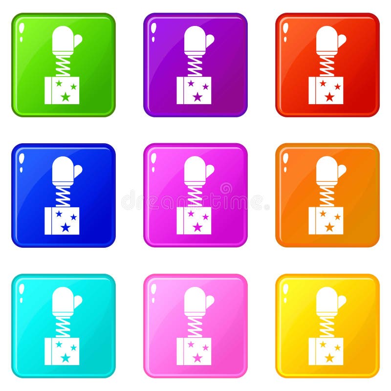 Hand on Spring in Box Icons 9 Set Stock Vector - Illustration of ...