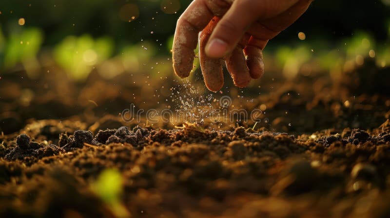 Hand Sprinkling Soil Particles. AI Generated Stock Photo - Image of ...