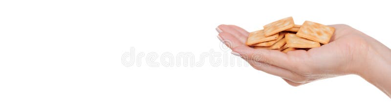Hand with Square Crackers with Holes, Isolated on White Background ...