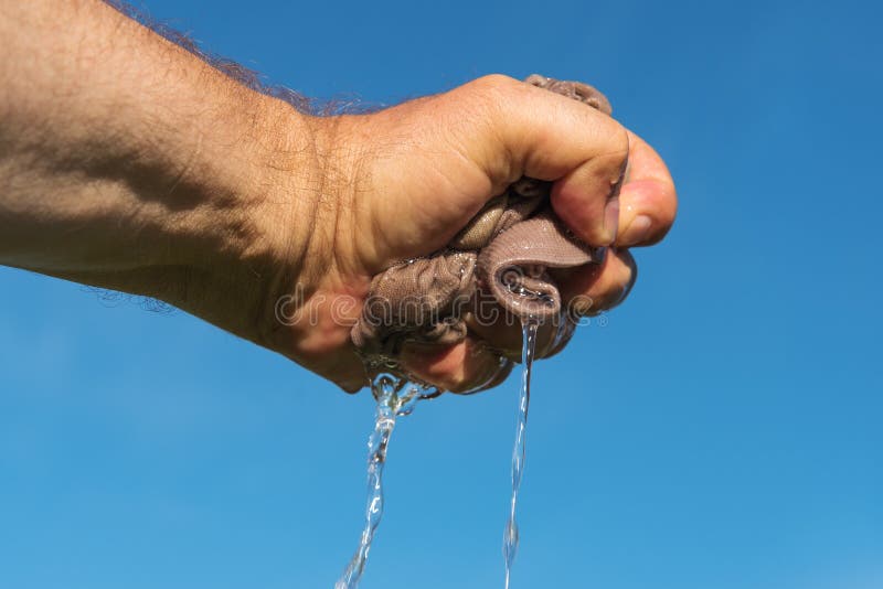 Hand squeeze cloth. stock photo. Image of squeeze, people - 76331786