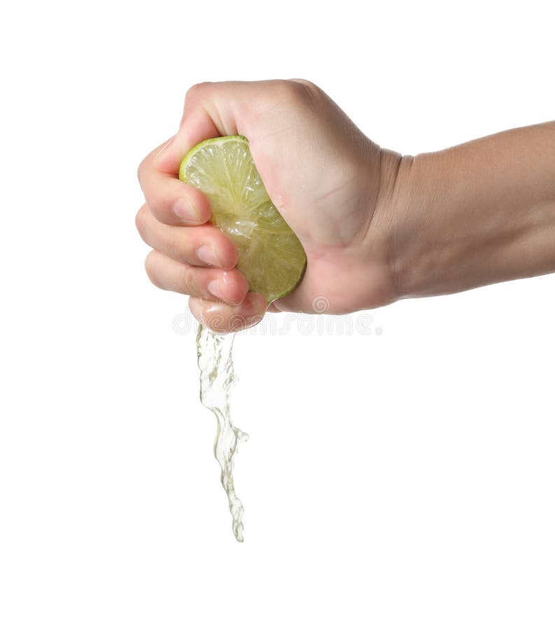 Hand Squeeze Green Lime on White Background Stock Photo - Image of ...