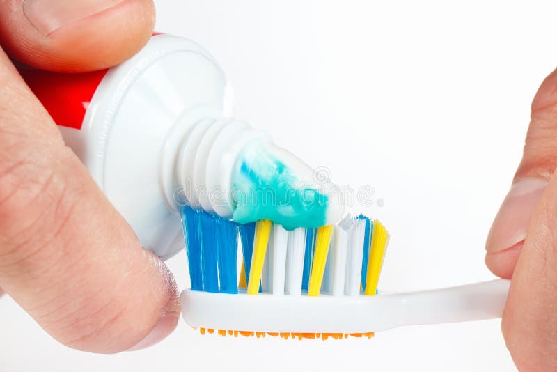 Hand Squeezes Color Toothpaste Toothbrush White Background Stock Photos ...