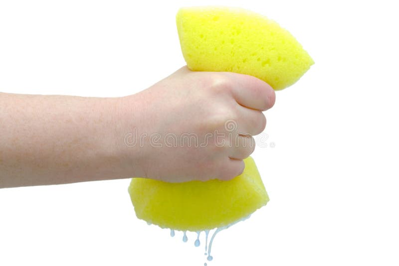 Hand Squeezing Drip Out Of Sponge Stock Image - Image: 1563061