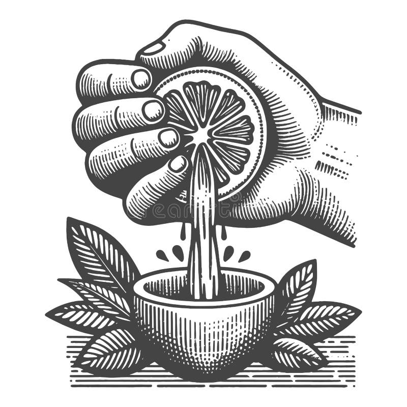 Hand Squeezing Lemon into Bowl Engraving Vector Stock Vector ...