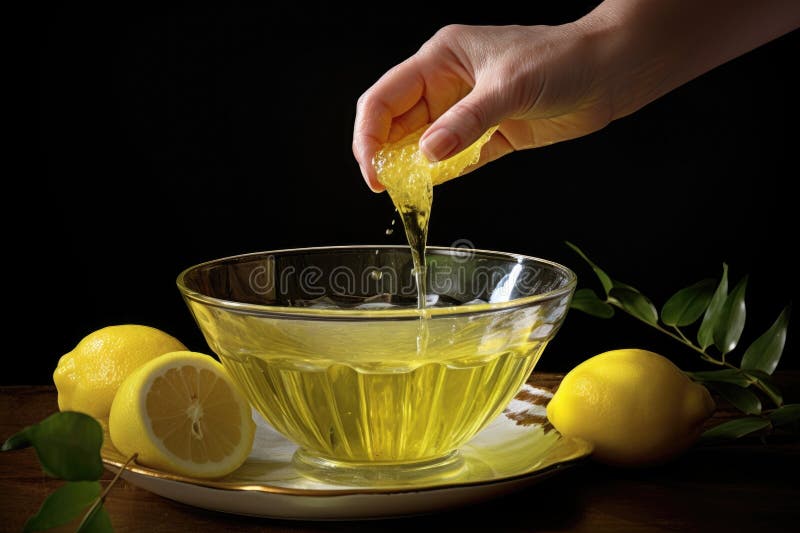 Hand Squeezing Lemon Juice into a Bowl Stock Photo - Image of ...