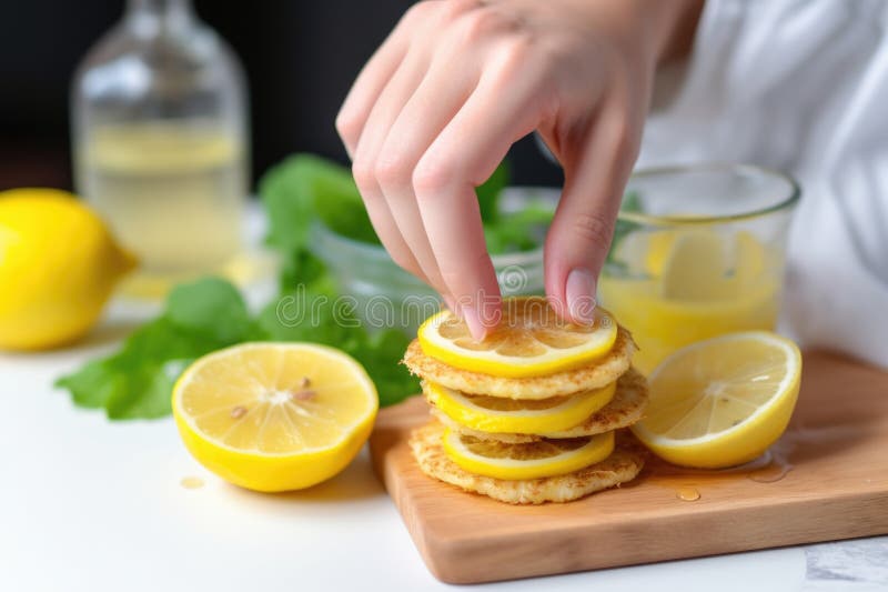 Hand Squeezing Lemon Onto Vegan Pancakes Stock Illustration ...