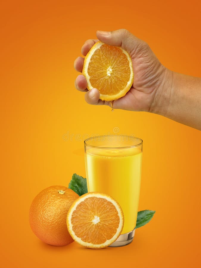 Hand Squeezing Orange into Glass and Orange Fruit on the Isolated on ...