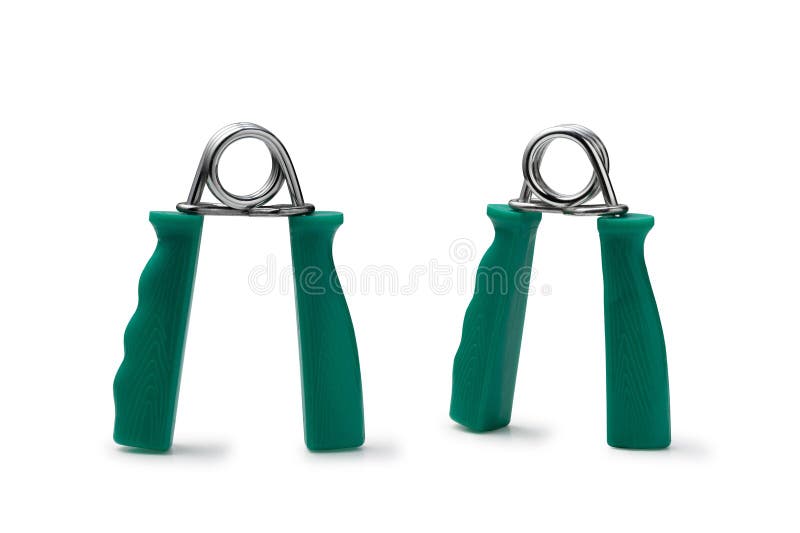Hand Squeezing a Spring for Exercising on a White Stock Photo - Image ...