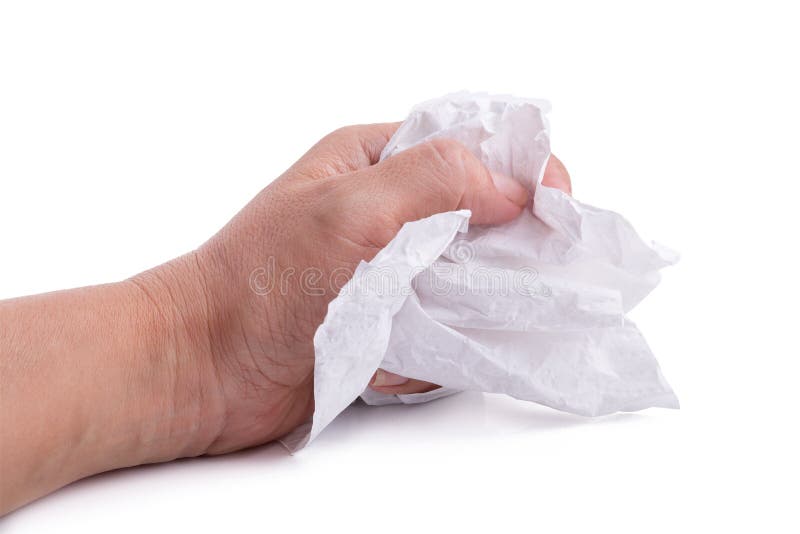 Hand Squeezing Tissue Paper Isolated on White Background. Stock Image ...
