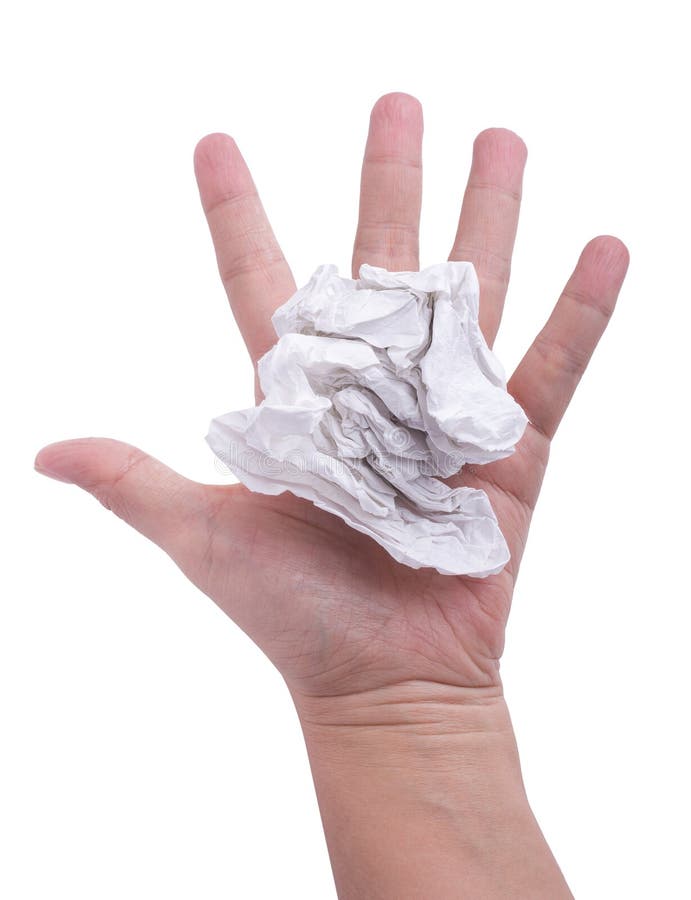 Hand Squeezing Tissue Paper Isolated on White Background. Stock Image ...