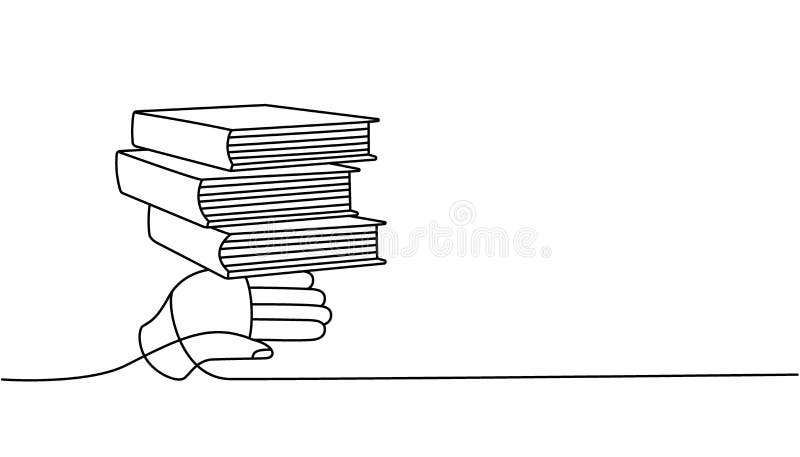 Hand with Stack of Books One Line Continuous Drawing. Bookstore ...