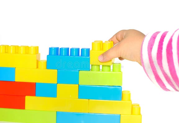 Hand Stack Up Lego Set As a Wall on White Stock Image - Image of ...