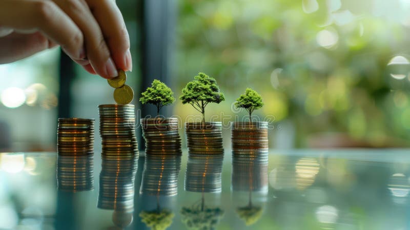 The Hand and Stacked Coins.AI Generated Image Stock Photo - Image of ...