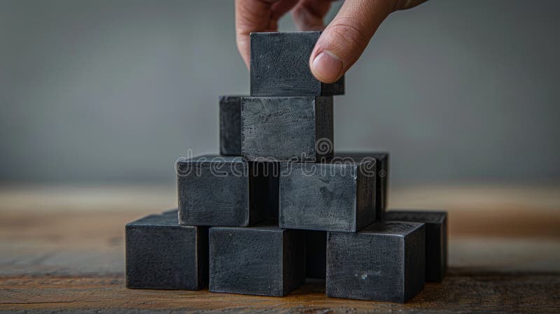 Hand Stacking Black Cubes Pyramid Structure Stock Photos - Free ...