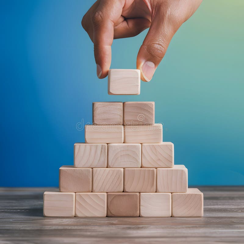 Hand Stacking Block on Pyramid, Representing Personal Growth and ...