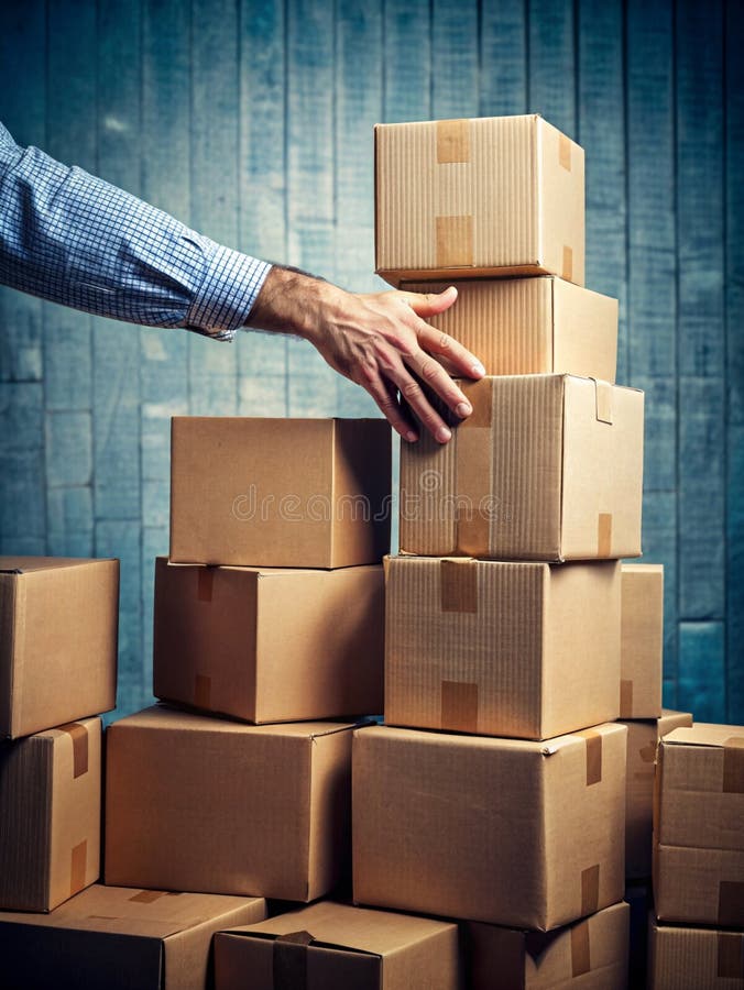 Hand Stacking Cardboard Boxes Stock Illustration - Illustration of ...