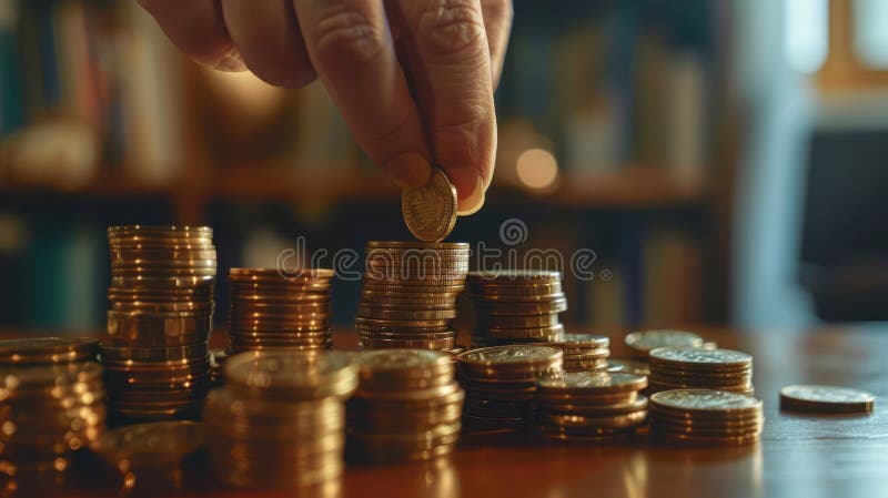A Hand Stacking Coins. AI Generated Stock Photo - Image of financial ...
