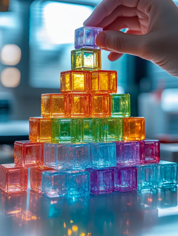 Hand Stacking Colorful Cubes Pyramid Structure Stock Photos - Free ...