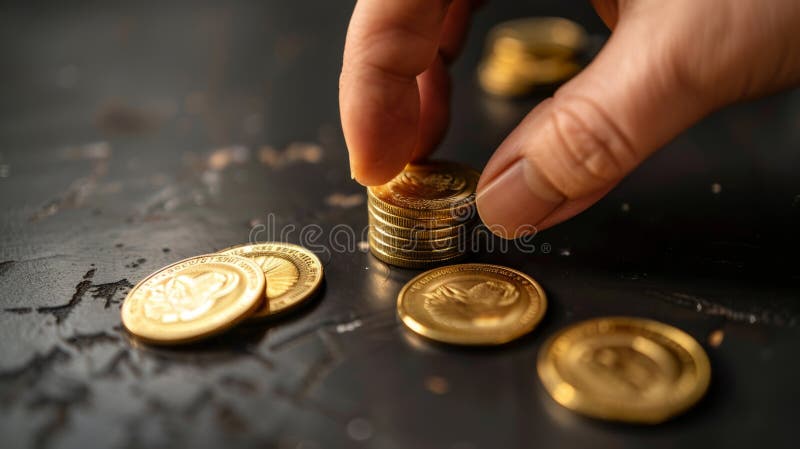 The Hand Stacking Gold Coins.AI Generated Image Stock Image - Image of ...
