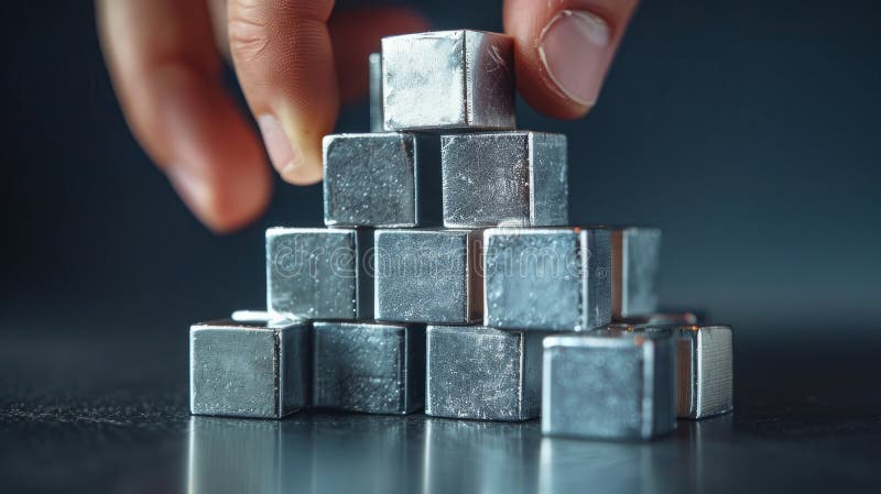 Hand Stacking Metal Blocks into a Pyramid Shape. Stock Photo - Image of ...