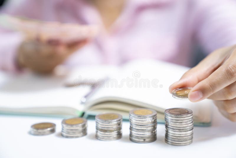 Hand Stacking Money Coin for Saving Money Stock Photo - Image of ...