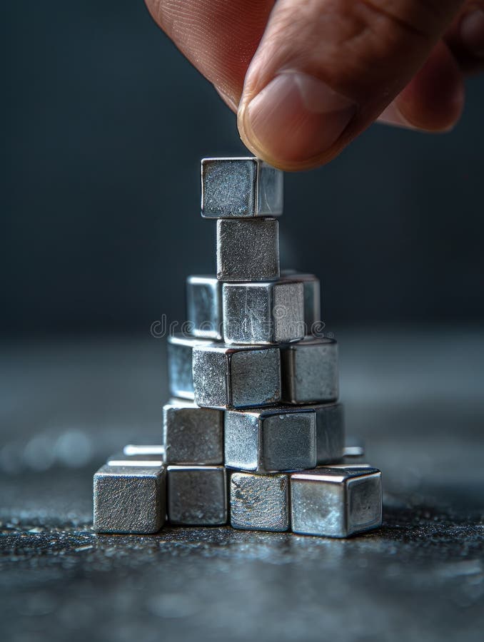 Hand Stacking Small Metal Cubes into a Pyramid Structure. Stock Image ... Hand Stacking Small Metal Cubes into a Pyramid Structure. Stock Image ...