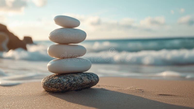 Hand Stacking Stones on Beach for Balance and Peace Stock Illustration ...