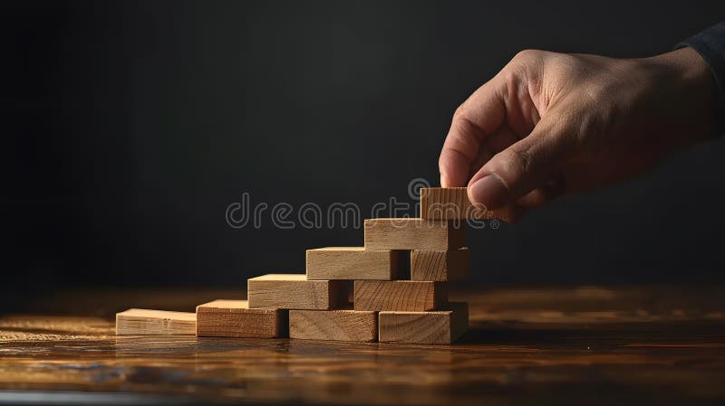 Hand Stacking Wooden Blocks in Pyramid Shape Building Business Growth ...
