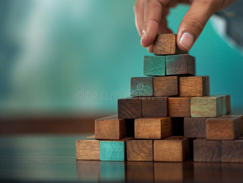 Hand Stacking Wooden Blocks in Pyramid Shape Stock Illustration ...
