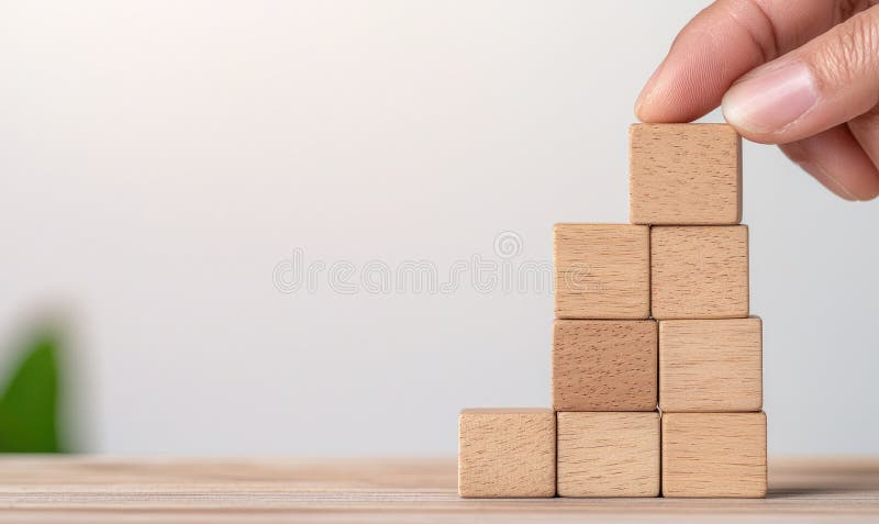 Hand Stacking Wooden Blocks in a Staircase Formation, Representing ...