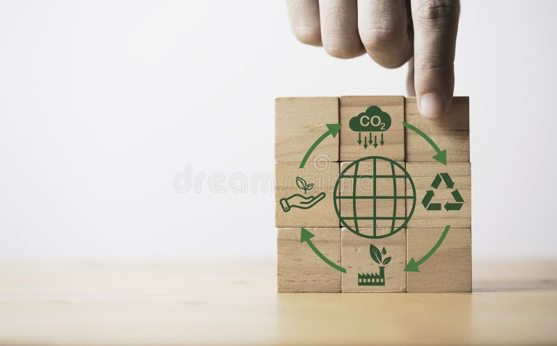 Hand Stacking World and CO2 Reducing ,Recycle ,Green Factory Icon for Decrease CO2 , Carbon ...