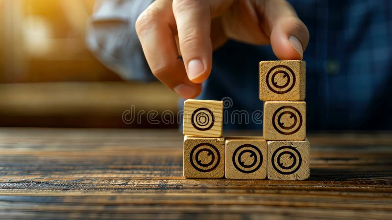 A Hand Stacks Wooden Blocks with Circular Patterns for a Fun Indoor ...