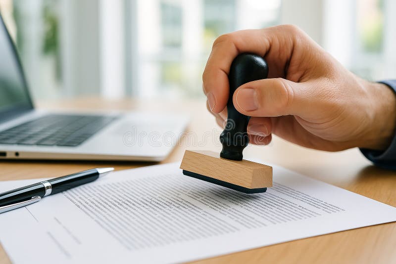 Hand Stamping Document for Approval Concept Official Stamp on Paper ...