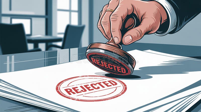 A Hand Stamping a Document with a Rejected Mark in an Office Stock ...