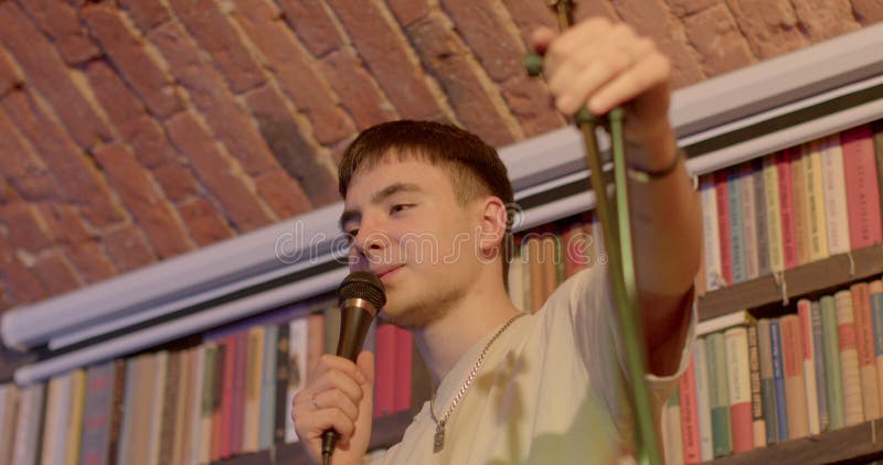 Hand on Stand, Microphone Hand. Comfortable Pose Stand-up Comedian ...