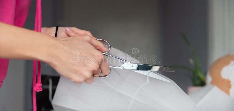 Tailor Cutting Sewing Pattern. Stock Photo - Image of close, industry ...