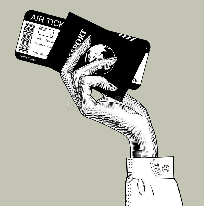 Hand Of Stewardess With Passport And Air Ticket Stock Vector