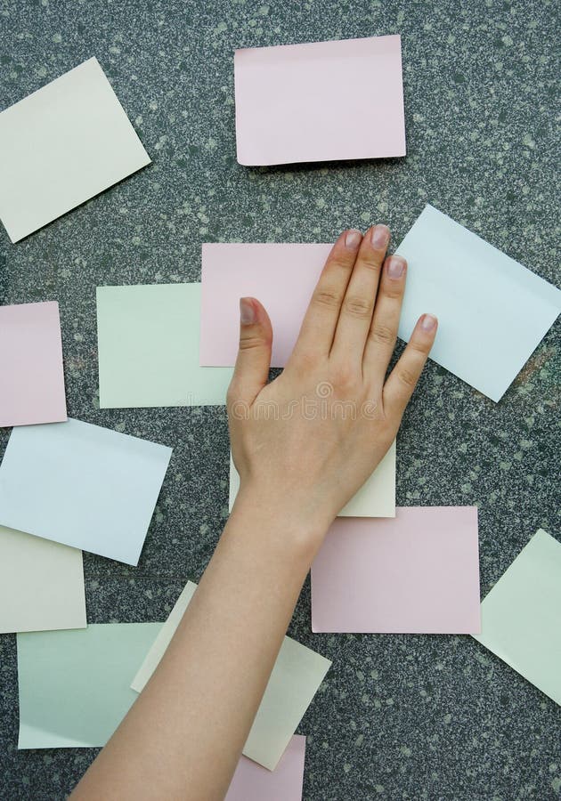 Hand and stickers stock image. Image of hand, reminder - 11194977