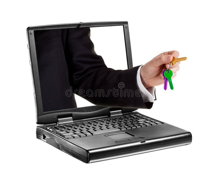 Laptop Computer with Hand Giving a Cup of Coffee Stock Photo - Image of ...