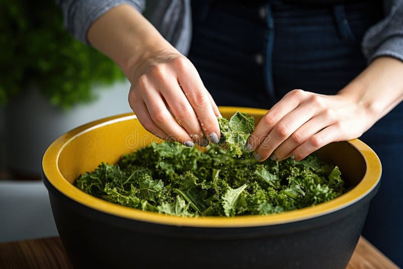 Hand Stirring a Bowl of Kale Chips Stock Image - Image of stir ...