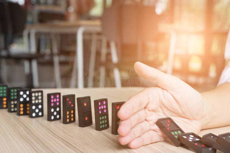 Hand Stop Continuous Toppled, Prevent Domino Effect. Risk, Failure ...