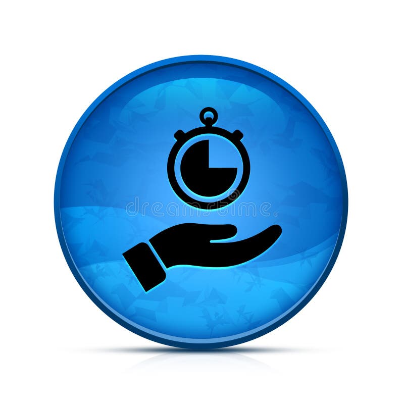 Hand Stopwatch Icon on Classy Splash Blue Round Button Illustration ...