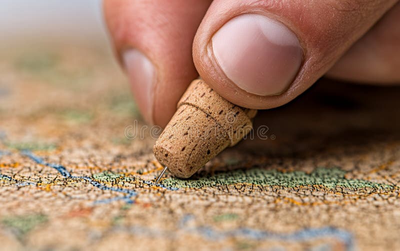 A Hand Strategically Placing a Cork Pin on a Map, Symbolizing Travel ...