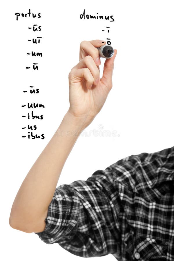 Hand of a Student Girl Declinating Two Latin Words Stock Photo - Image ...