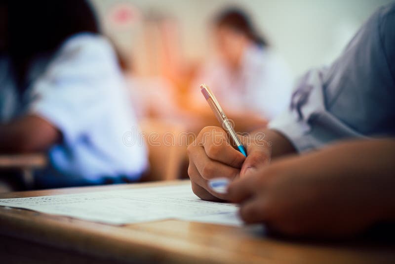 Students Taking Exam with Stress in School Classroom Stock Image ...