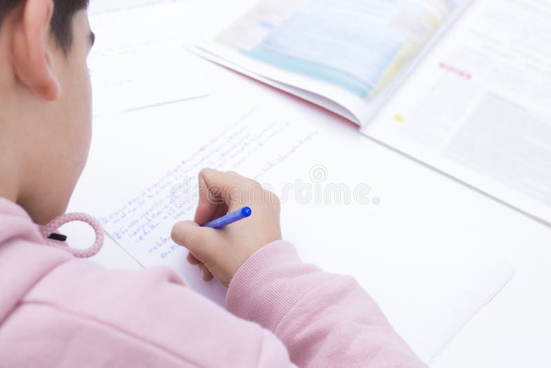 Hand Studying and Writing on the School Desk Stock Image - Image of ...