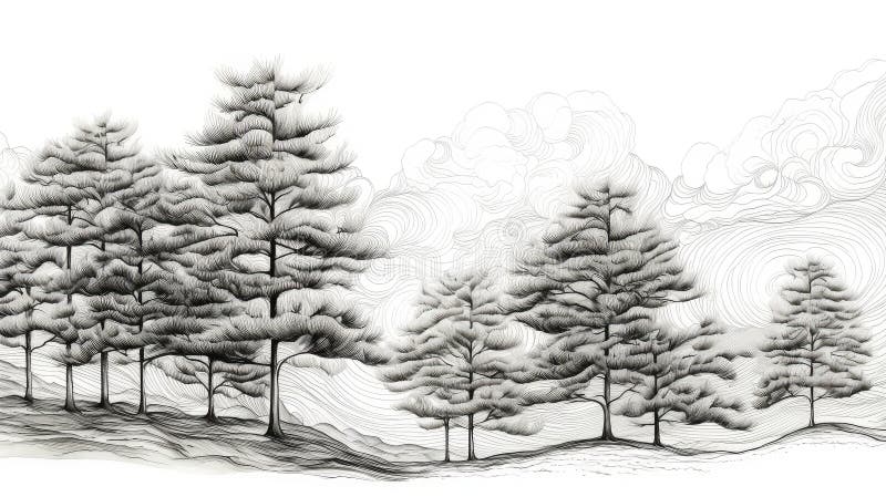 Decorative Lines Hand Drawn Trees Stock Photos - Free & Royalty-Free ...