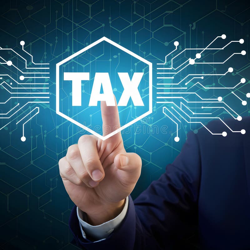 Hand in Suit Points To TAX on Hexagonal Interface, Tech Finance ...